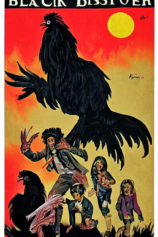 black rooster monster vintage kids horror movie poster | Stable ...