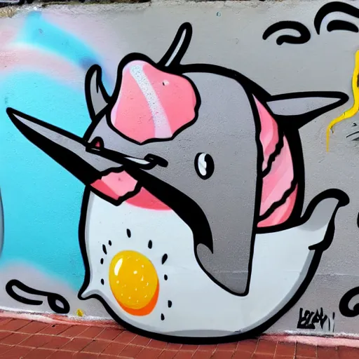 epic graffiti art of a narwhal cooking bacon and eggs | Stable ...