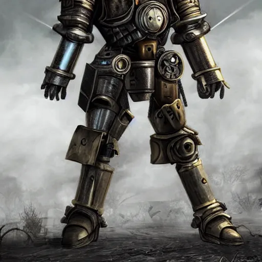 a post-apocalyptic powered armored knight in the style | Stable Diffusion