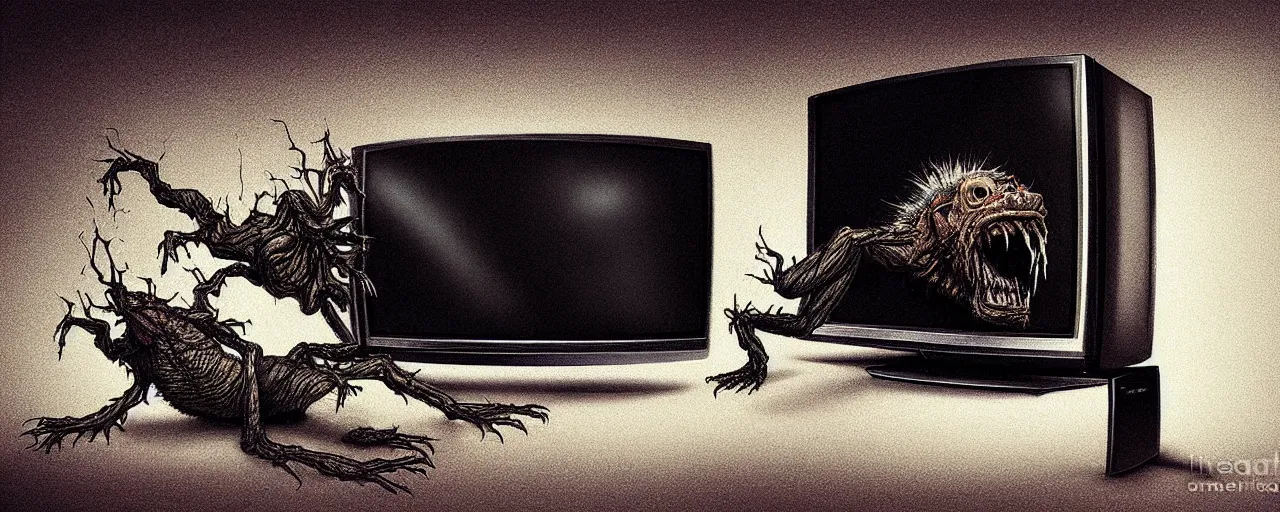 a strange creature crawling out of a TV by Zdzisław | Stable Diffusion ...