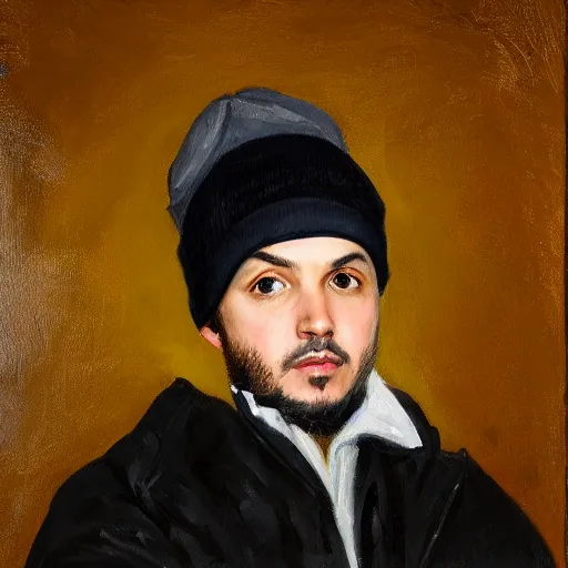 Painting of Tim Pool wearing a beanie, Gilbert Stuart | Stable ...