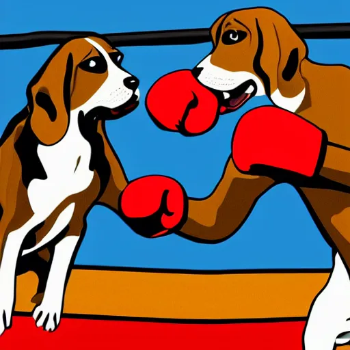 two beagle hound dogs boxing with fists, inside a | Stable Diffusion ...