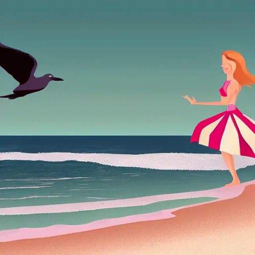 Digital art of a woman riding a giant seagull at the | Stable Diffusion ...