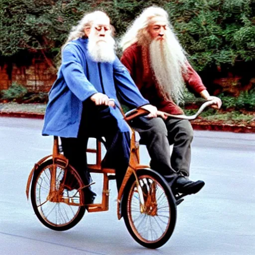harry potter and gandalf riding a tandem bicycle | Stable Diffusion ...