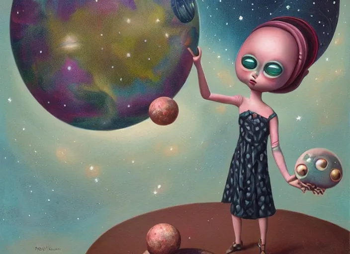 a cute alien girl holds the universe in her hand, an | Stable Diffusion ...