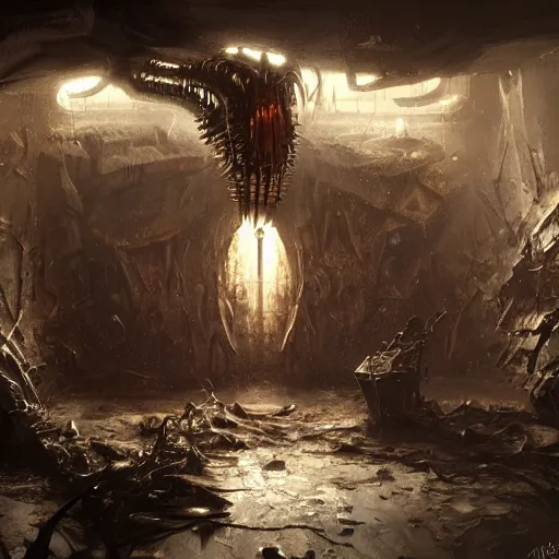 a spiky eldritch evil mechanical mouth in a dark | Stable Diffusion