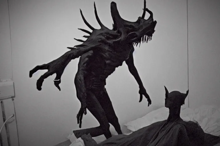 sleep paralysis demon at night, horror, bed, scary | Stable Diffusion