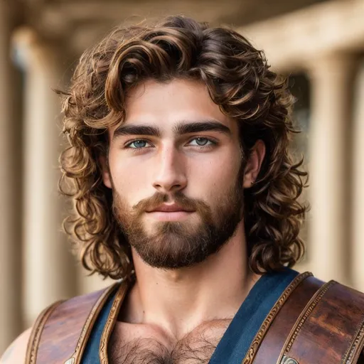sharp focus, photo of an greek male RPG fighter in b...