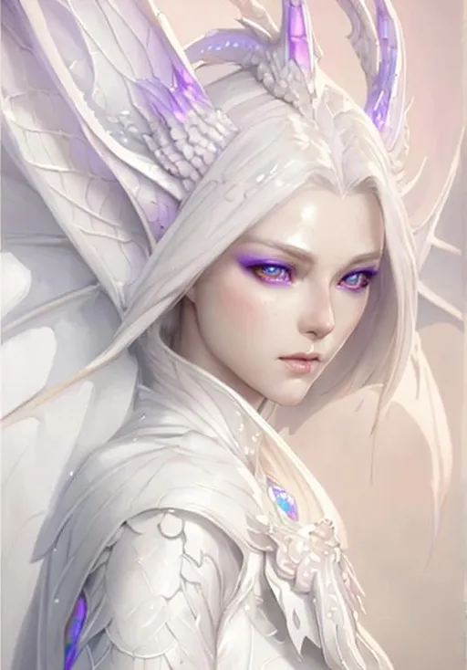 beautiful white dragon queen, pearlescent white skin...