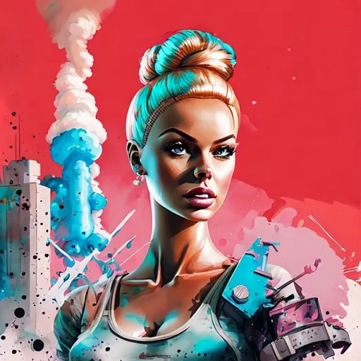 barbie with a nuclear explosion illustration