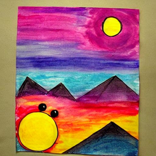 Draw a sunset focusing on GEOMETRIC shapes. Use the...