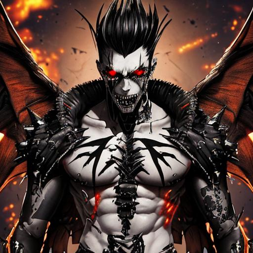 Portrait of a cyborg vampire with black demon wings... | OpenArt