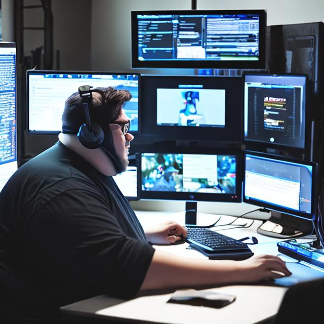 big fat dude moderating Discord on his computer