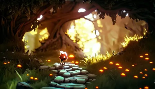 ori videogame,get dark, forest orange scene ,ultra...
