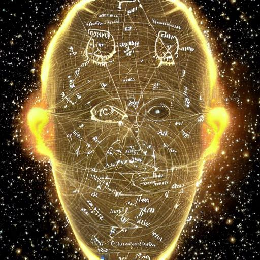 face emerging from universe covered with equations | OpenArt