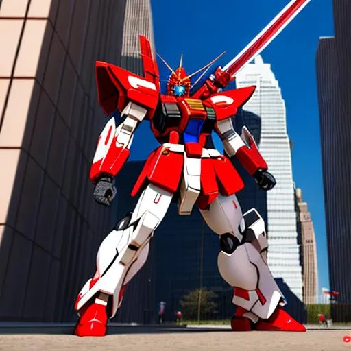 Gundam Red Astray holds two swords, full body pose,...