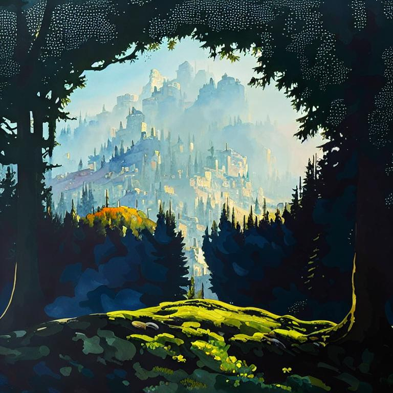 Overlooking a city in Gouache Style, Watercolor, Mus... | OpenArt