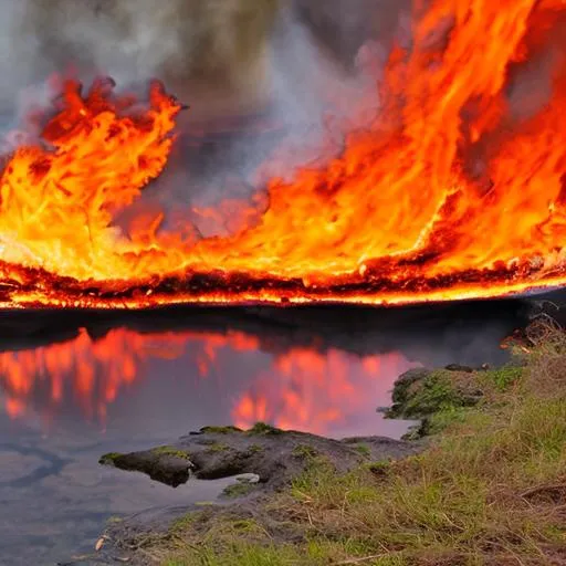 Fire Lake , burning water , flames | OpenArt