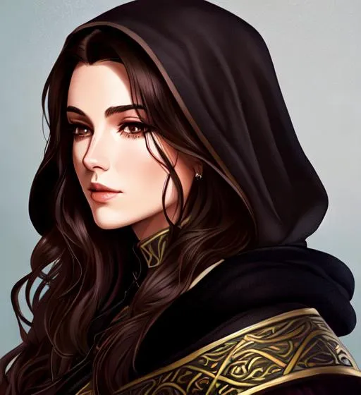 dnd, portrait, long wavy dark brown hair, female, Il...