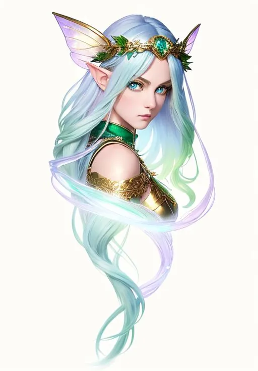 female, fey wild, fairy, green hair, middle hair len...