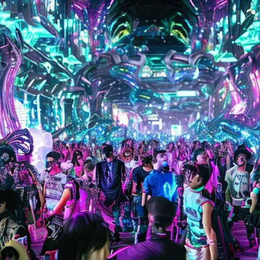 80’s 90s alien Asian black raver teens in futuristic... | OpenArt