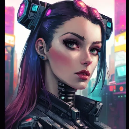 Beautiful woman cartoon portrait cyberpunk