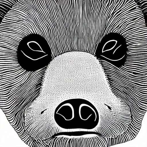 Modern art style line drawing of a close-up of the f...