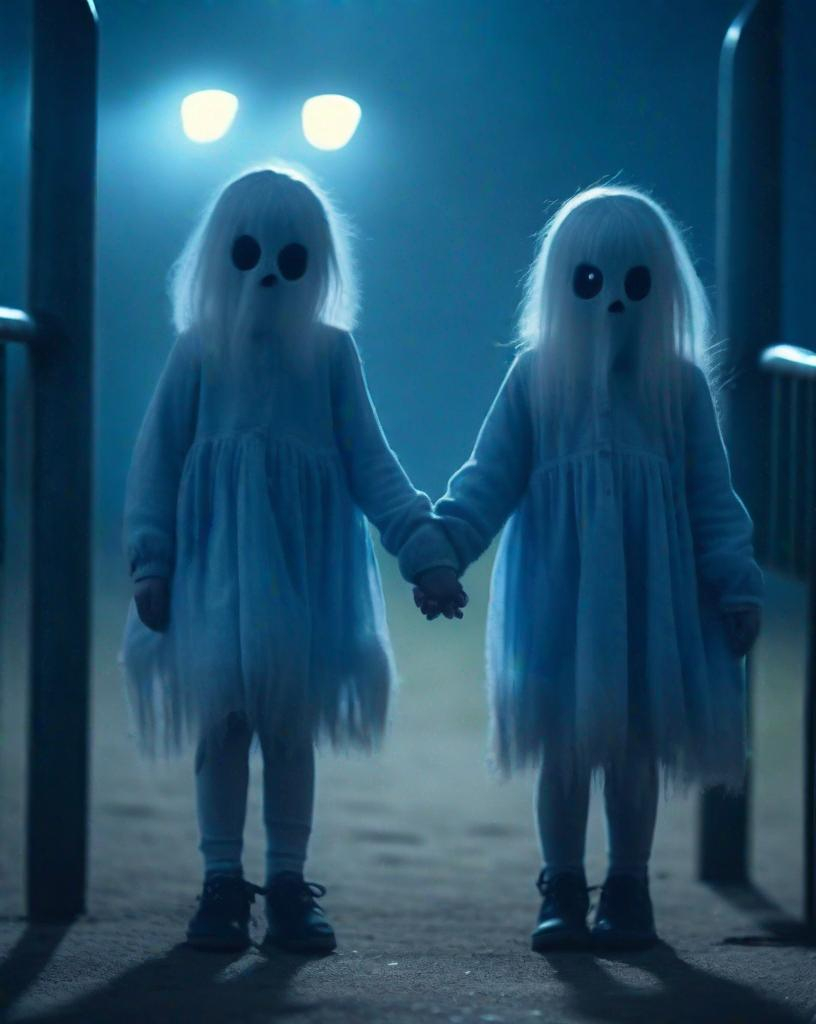 Close up shot of Pale ghostly children holding hands... | OpenArt