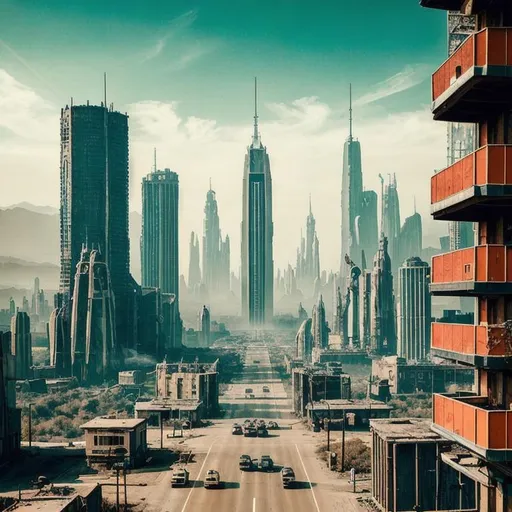 vintage retro sci-fi apocalypse city caught on camer... | OpenArt