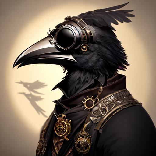 steampunk anthropomorphic crow, black plague mask,...