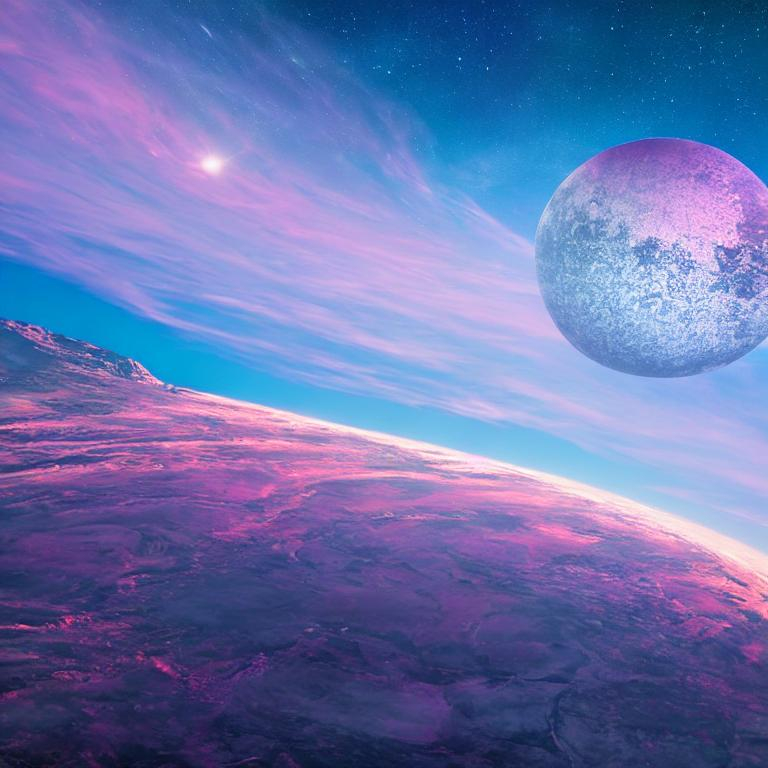 A crystal planet and a purple sky