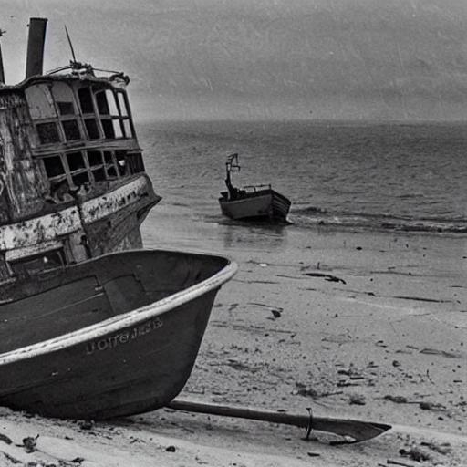 lobster fishing boat, early 1900s, abandoned, beached