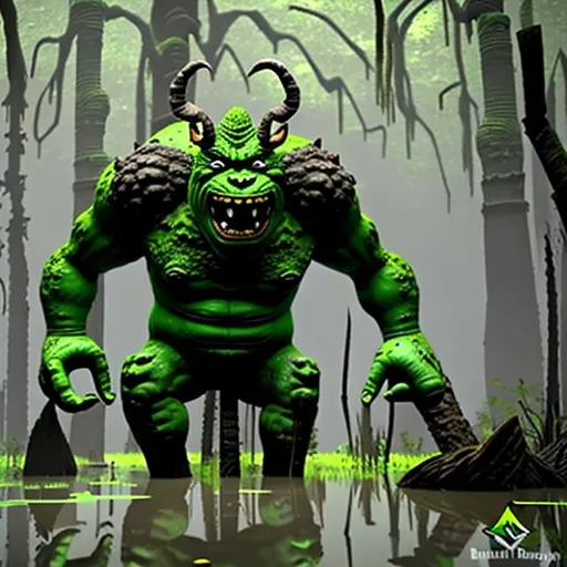 Tall green ogre in a swamp filled with mud | OpenArt