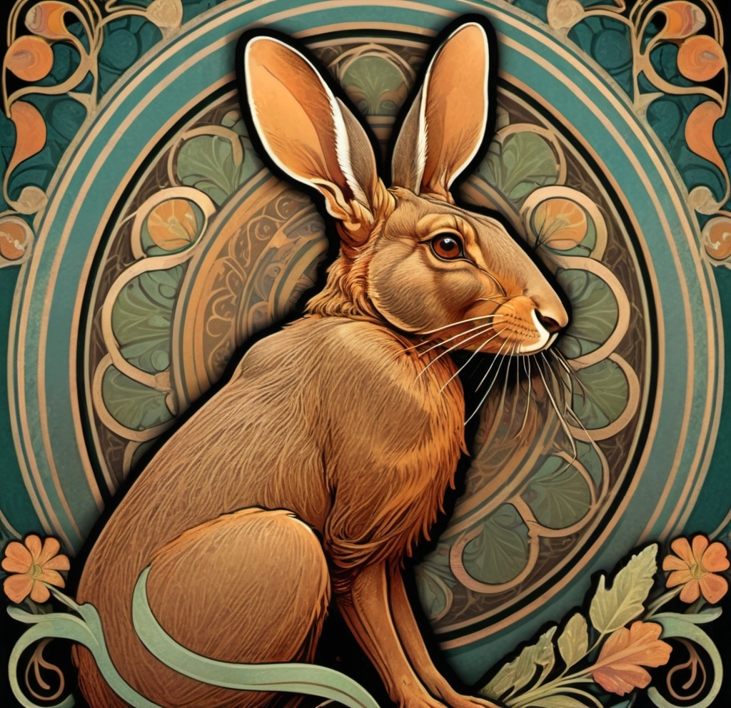 Alphonse Mucha Style, art nouveau illustration of a...