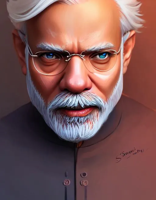 Closeup face portrait of an Narendra Modi, smooth so...