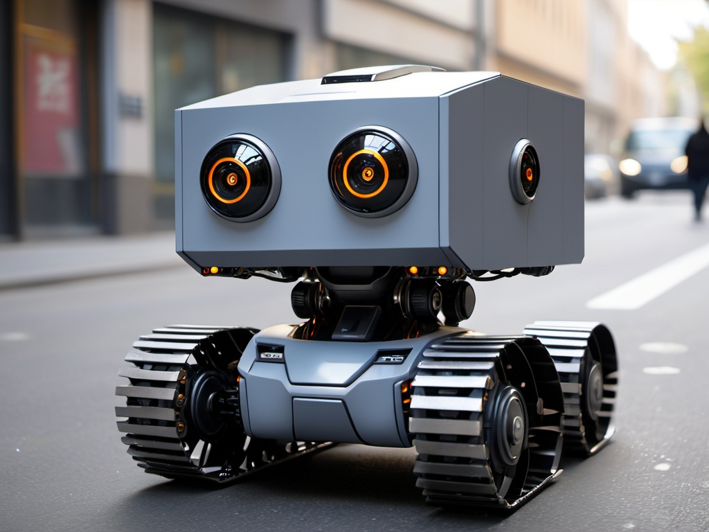 A small robot that can move through the streets, wal...