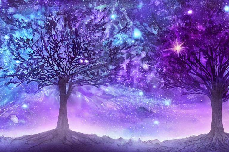 a purple tree of life with a light blue aura, the ni... | OpenArt