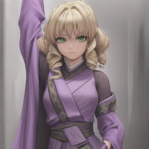 jedi girl with blonde curly hair,purple clothes and... | OpenArt