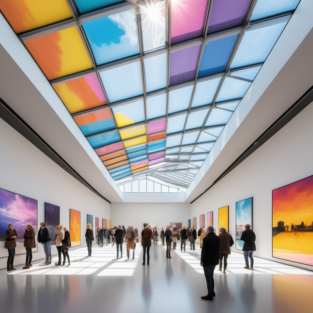 A huge exhibition area with a colourful skylight ref...