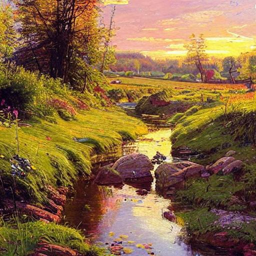 A detailed Wisconsin landscape with a stream with sp... | OpenArt