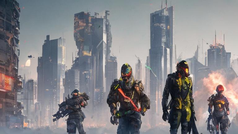 Cyberpunk mechs, Riots in the streets, corporate cor...