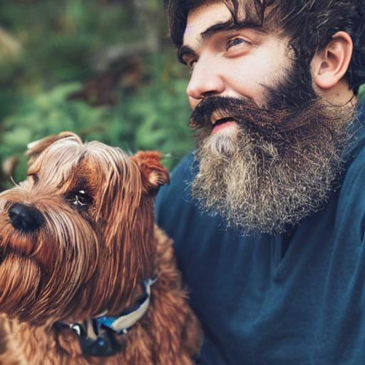 Bearded human man with his dog | OpenArt
