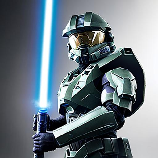 Halo Master chief, full body, carrying a blue lights... | OpenArt