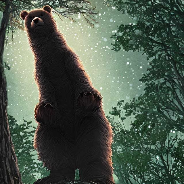 Bear behind tree at night in the woods. No humans no... | OpenArt