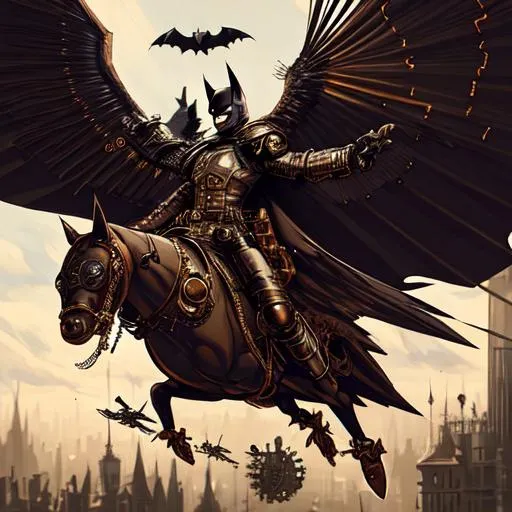 Steampunk Batman fighting steampunk anthropomorphic... | OpenArt