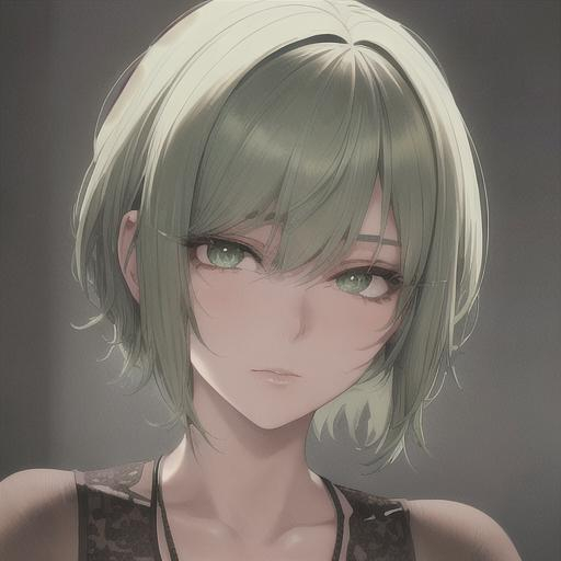 "A close-up photo of a gorgeous short green haired w...