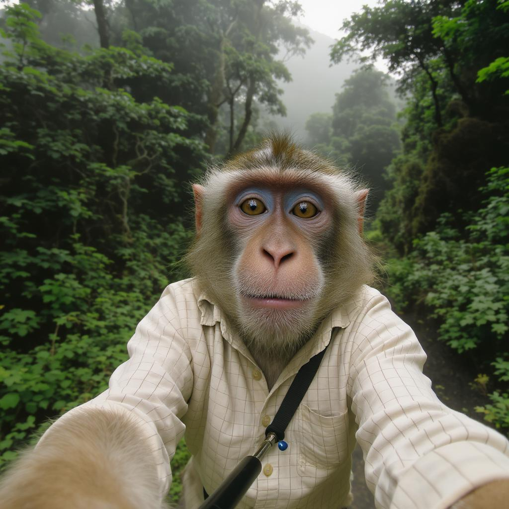 /create A realistic monkey wearing a light cream che...