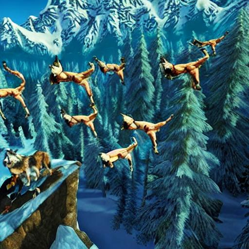flying wolves that fly to the mountain where the for... | OpenArt