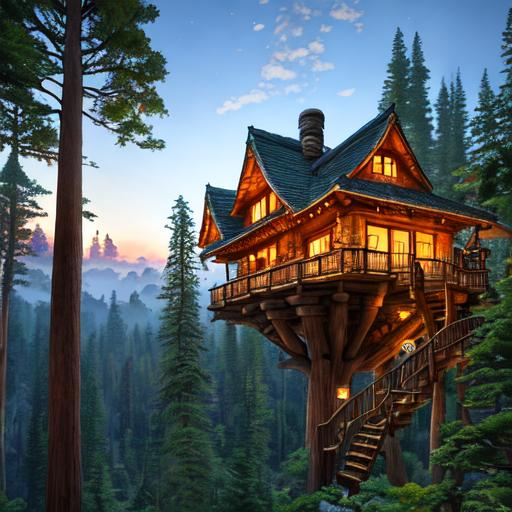 rustic fantasy treehouse in a gigantic sequoia 100m...