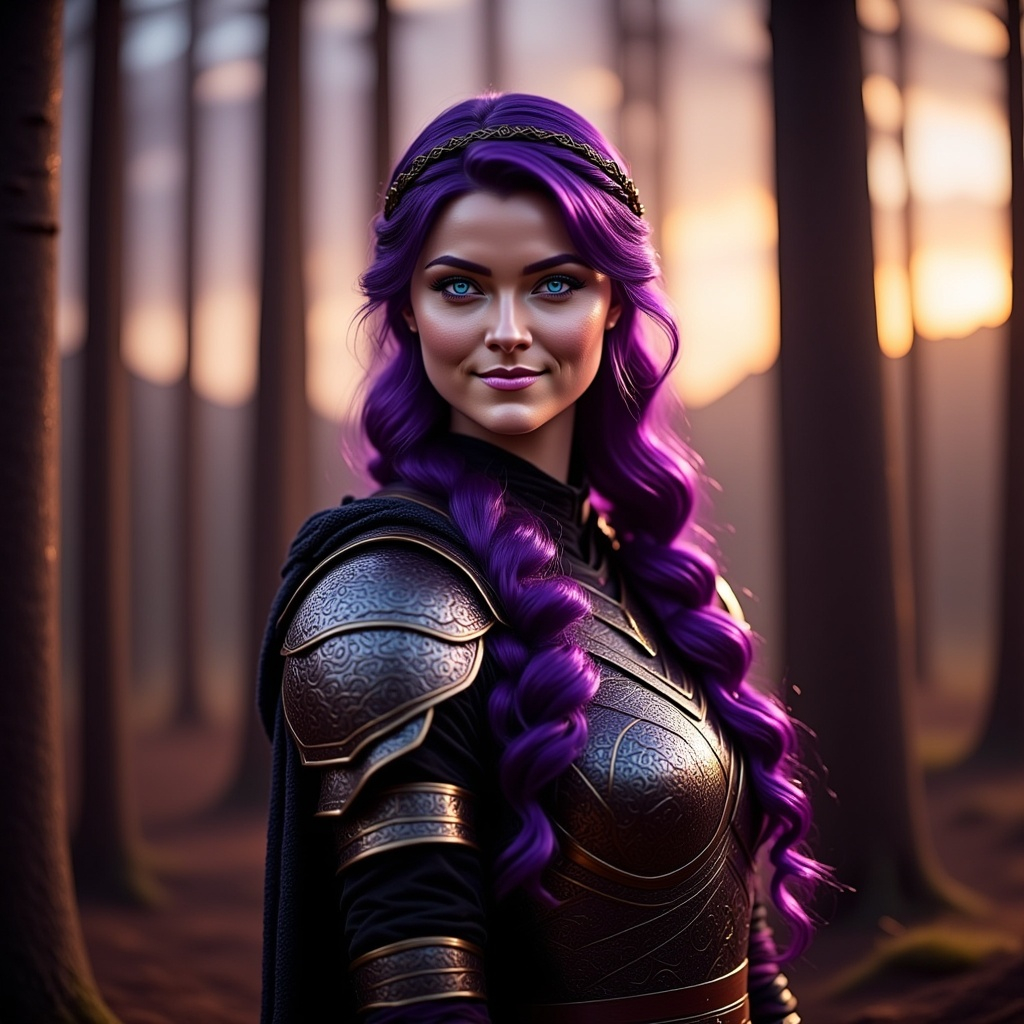 she has dark purple hair, create most bea...